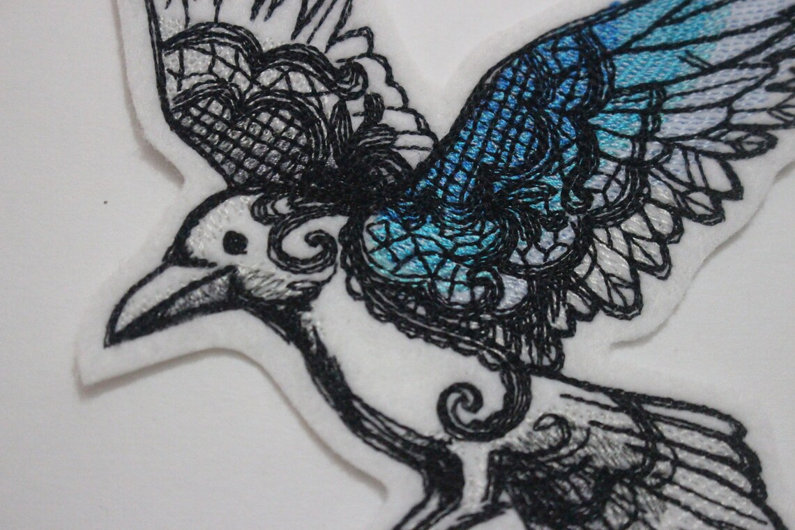 Raven in Flight Patch - Machine Embroidered Iron-on - Lace • Painted ...