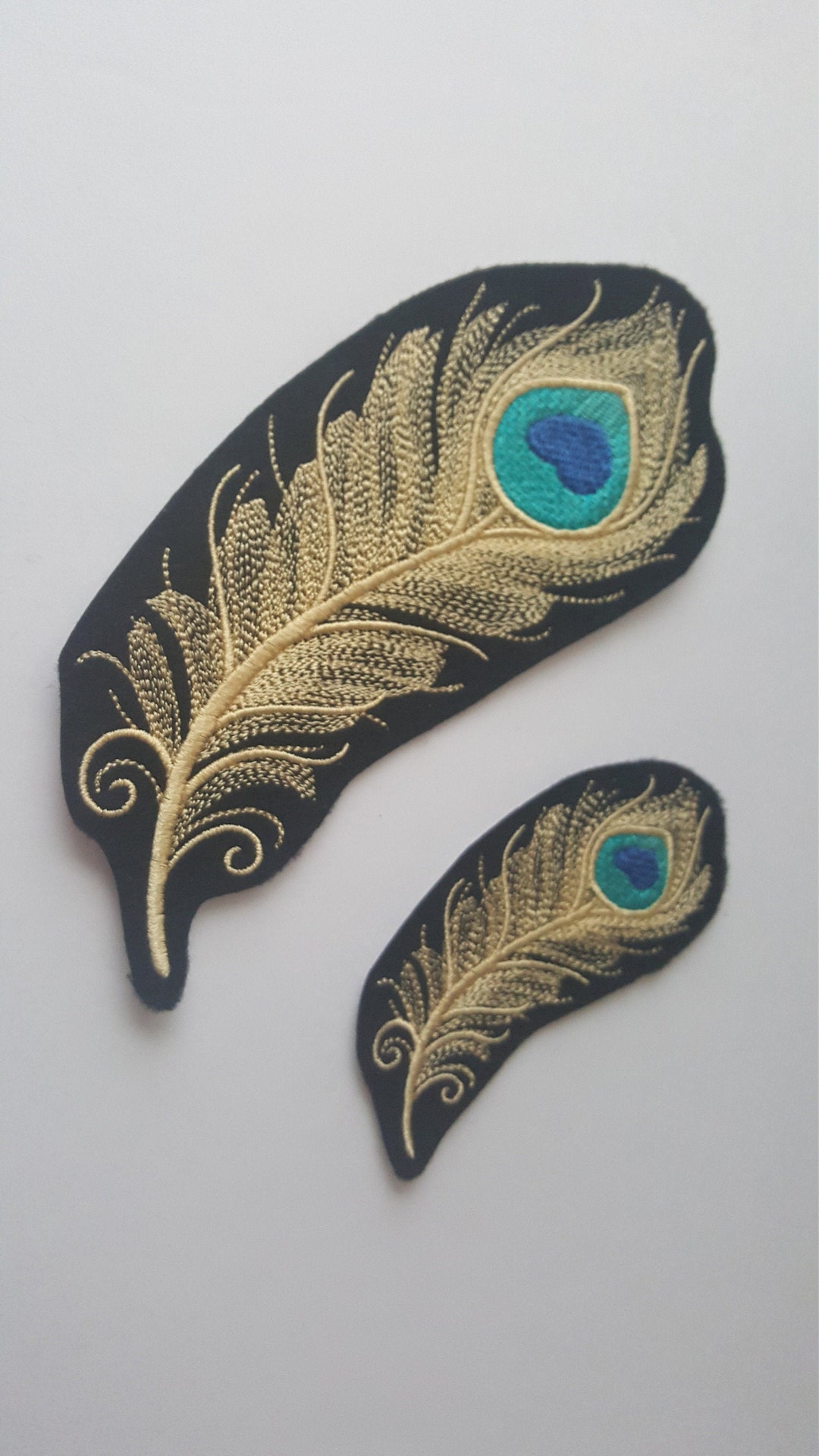Golden Peacock Feather Patch - Machine Embroidered Iron-on - Pillows ...