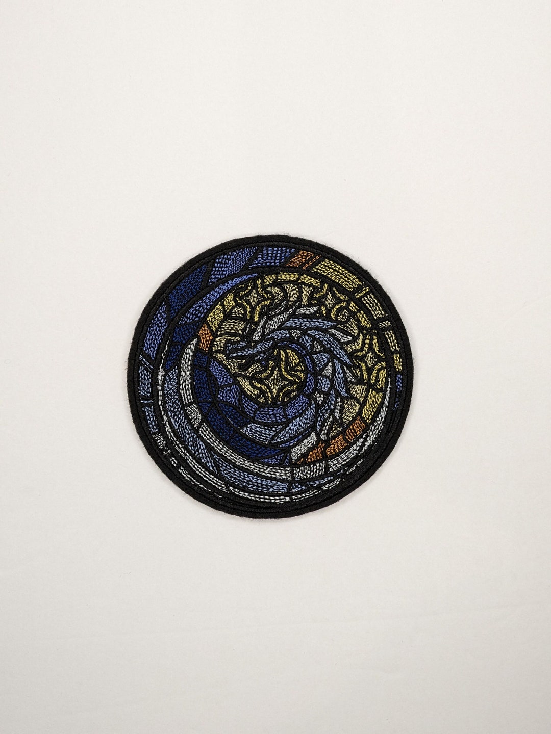 Dragon Stained Glass Medallion Patch - Machine Embroidered Iron-on ...
