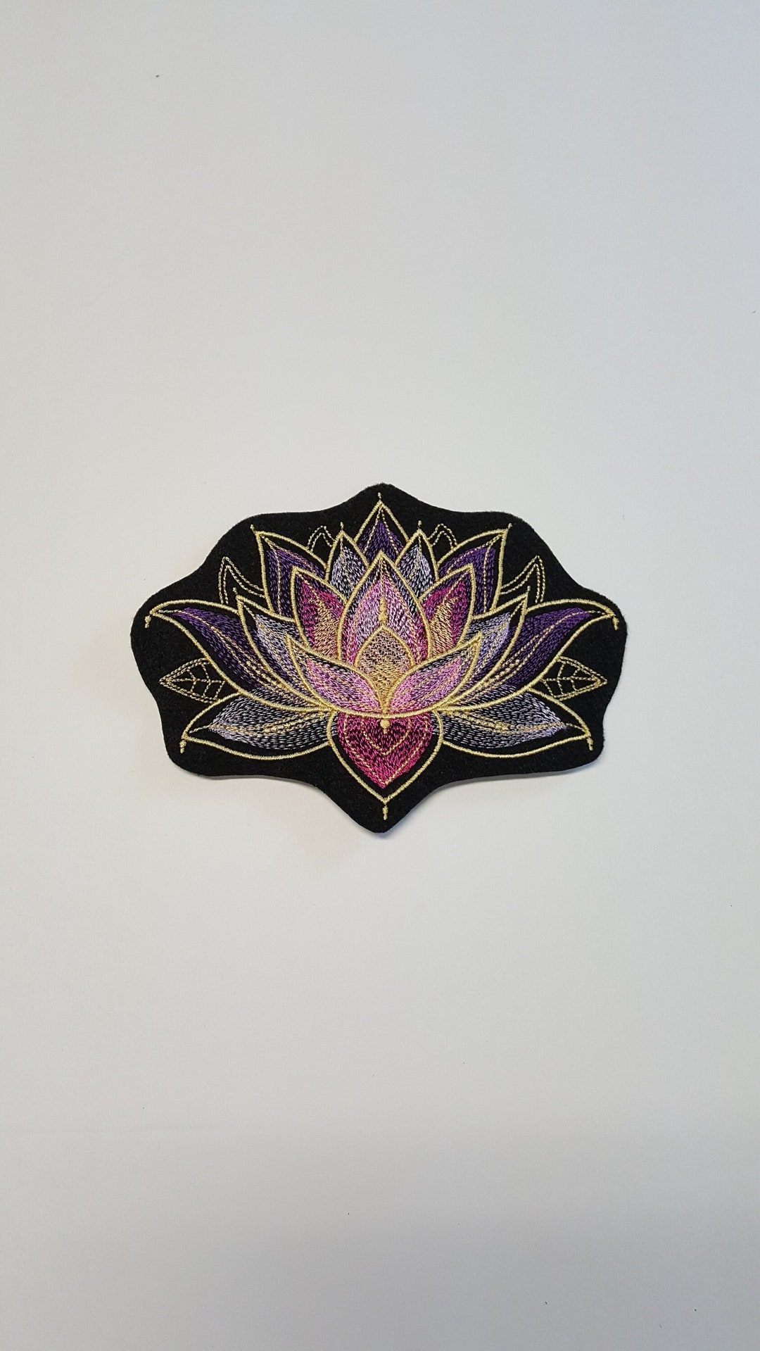 Golden Mirage Lotus Patch Machine Embroidered Iron-on Purple Gold Pink ...