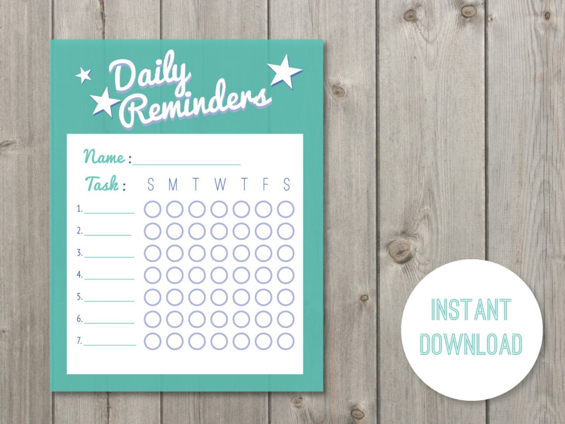 Daily Reminder Chart Chore Chart Printable Instant | Etsy