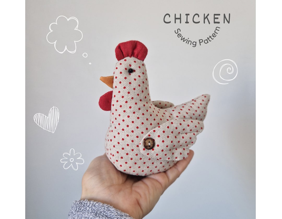 Linen Stuffed Chicken PDF Sewing Pattern - DIY Fabric Toy Chicken ...
