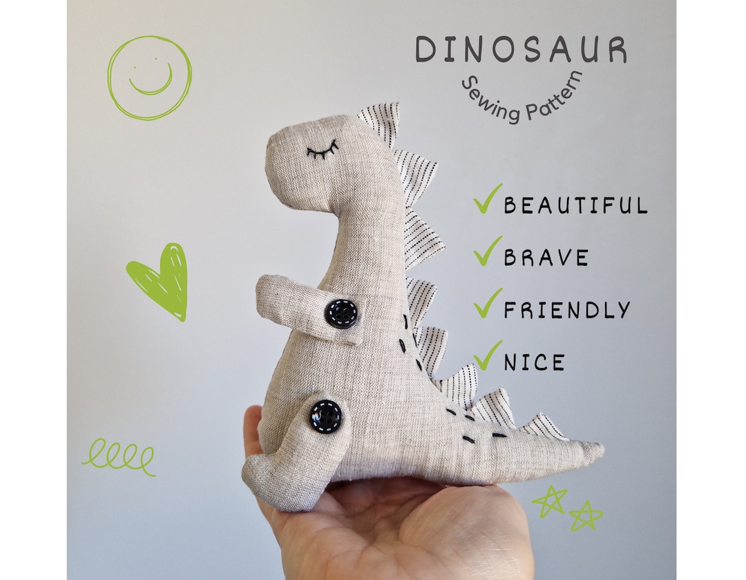 Linen Dinosaur With Sewing Pattern, Dinosaur Pattern Tutorial, Stuffed ...