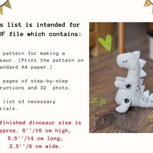 Linen Dinosaur With Sewing Pattern, Dinosaur Pattern Tutorial, Stuffed ...