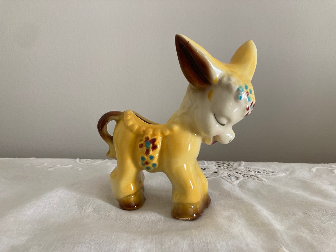 Vintage Pottery Donkey Planter Cute Yellow Burro With Flower Design ...
