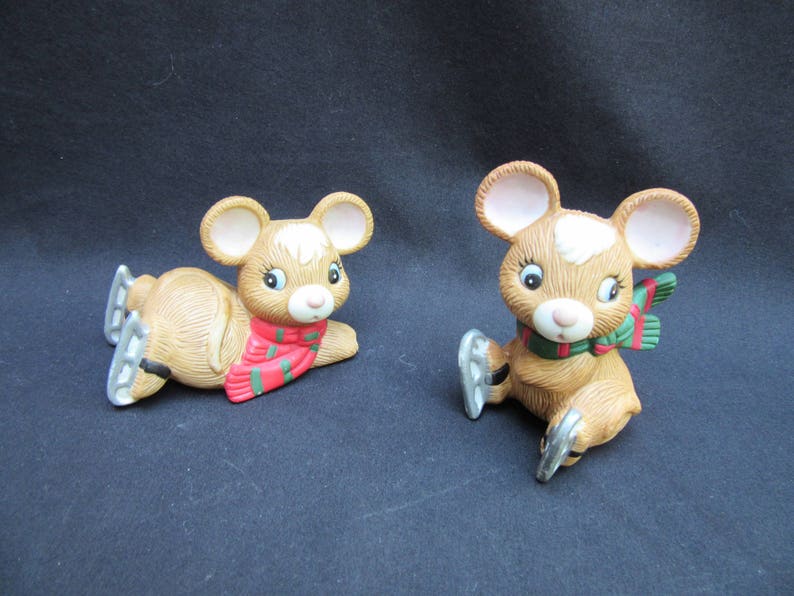 Vintage Set of 2 Skating Mice homco 5113 homco Christmas Decor winter ...
