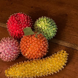 Vintage Beaded Sequin Fruit Made With Pins 1960 Kitchen Decor Set of 5 Pieces of Fruit Apple ...