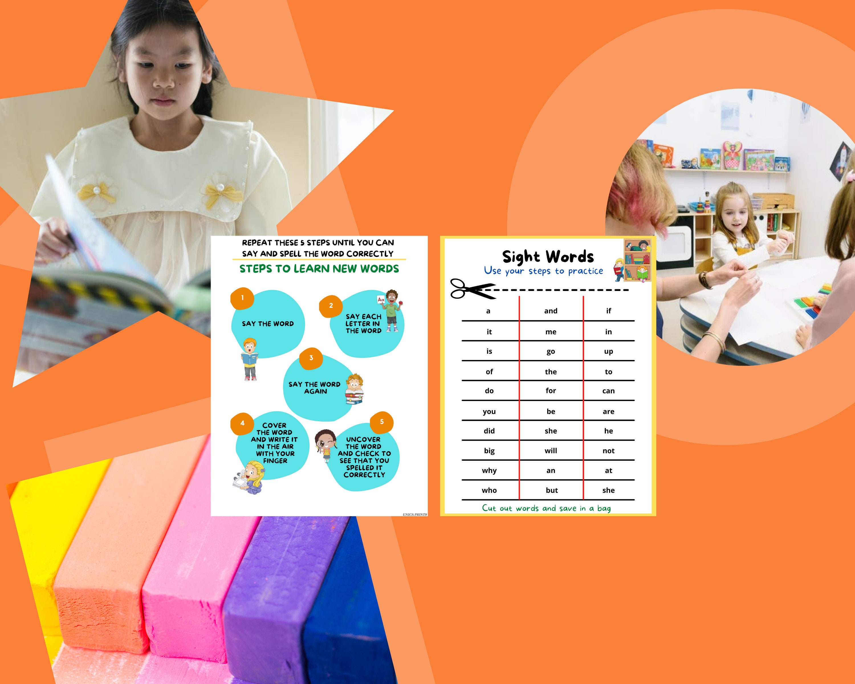 Learn to READ | 5 Step Guide | 30 Sight WORDS Cut-out Worksheet | Pre-k ...