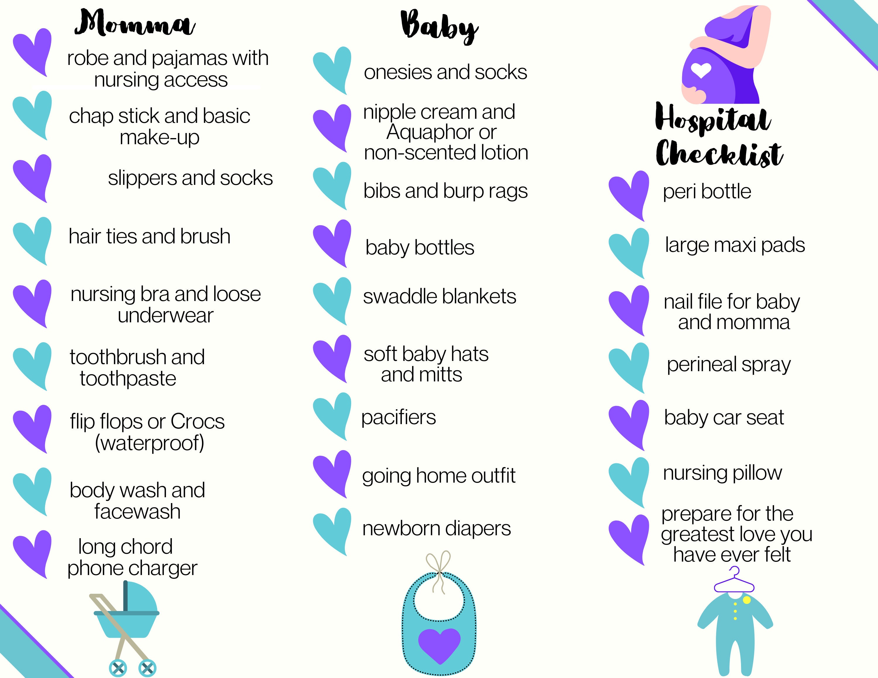 BABY Checklist | New Parent Combo | Hospital Prep | Brochure Style | 3 ...
