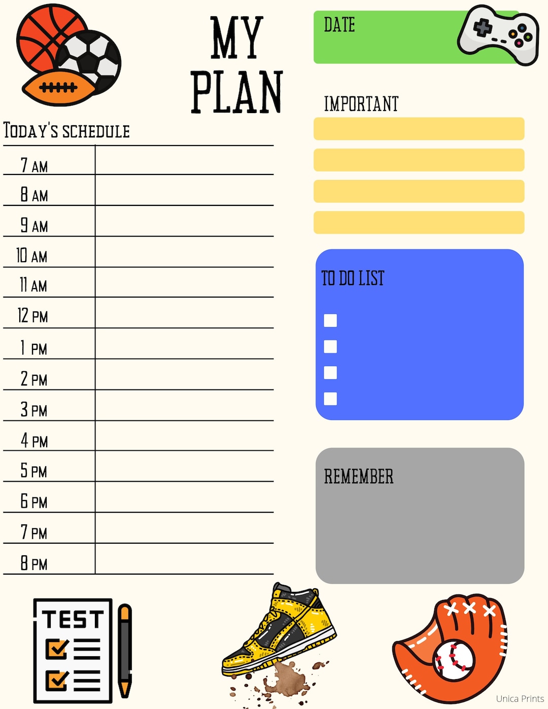Sports Planner | KIDS Can Manage Tasks on Schedule | Unlimited Prints ...