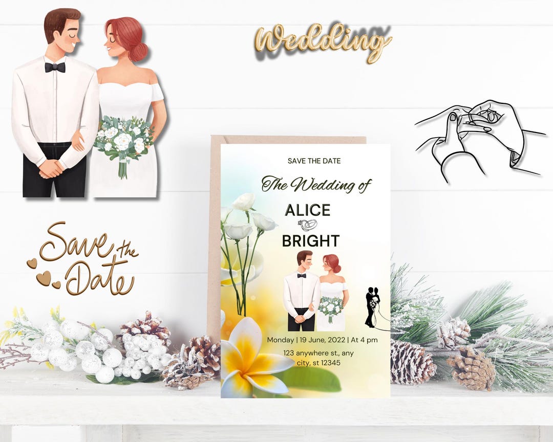 Floral Wedding Invitation Card, Printable Wedding Invitation, Pretty ...