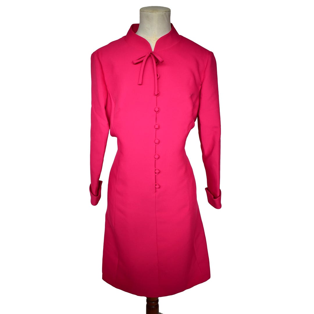 PEGGY FRENCH COUTURE Vintage Mother of the Bride 70s Dress Bright Pink ...