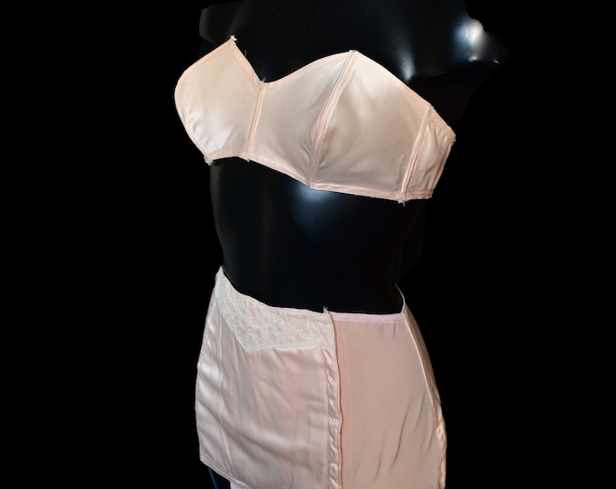 Vintage Bra & Girdle Set Peach Pink 40's 50's Lace Cathedral Strapless ...