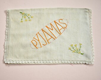 FABULOUS Art Deco Pyjamas Case Envelope, Hand Embroidered Linen Case ...