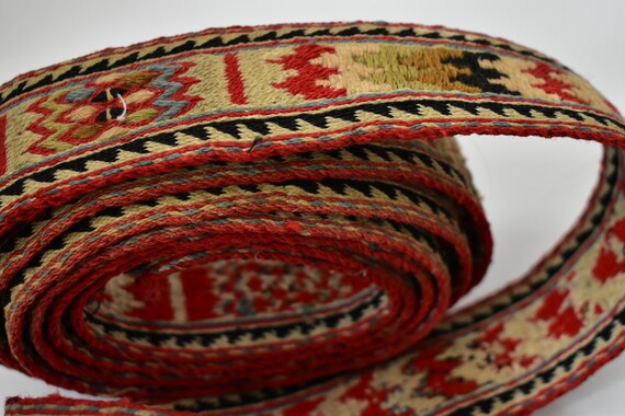 Antique braid woven wool upholstery trim Aztec styling - Gem