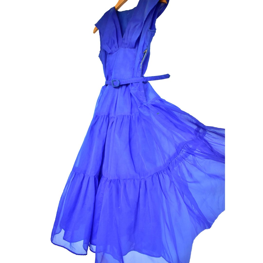 Original Vintage Electric Blue Dress Tiered 40's 50's Dance Prom ...