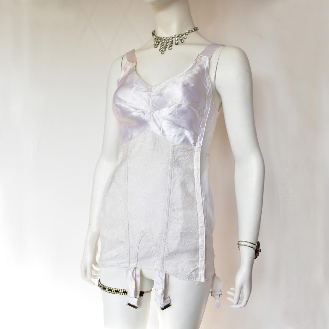 Shapewear Vintage 50's White Cotton & Satin All in One Corselet Tummy ...