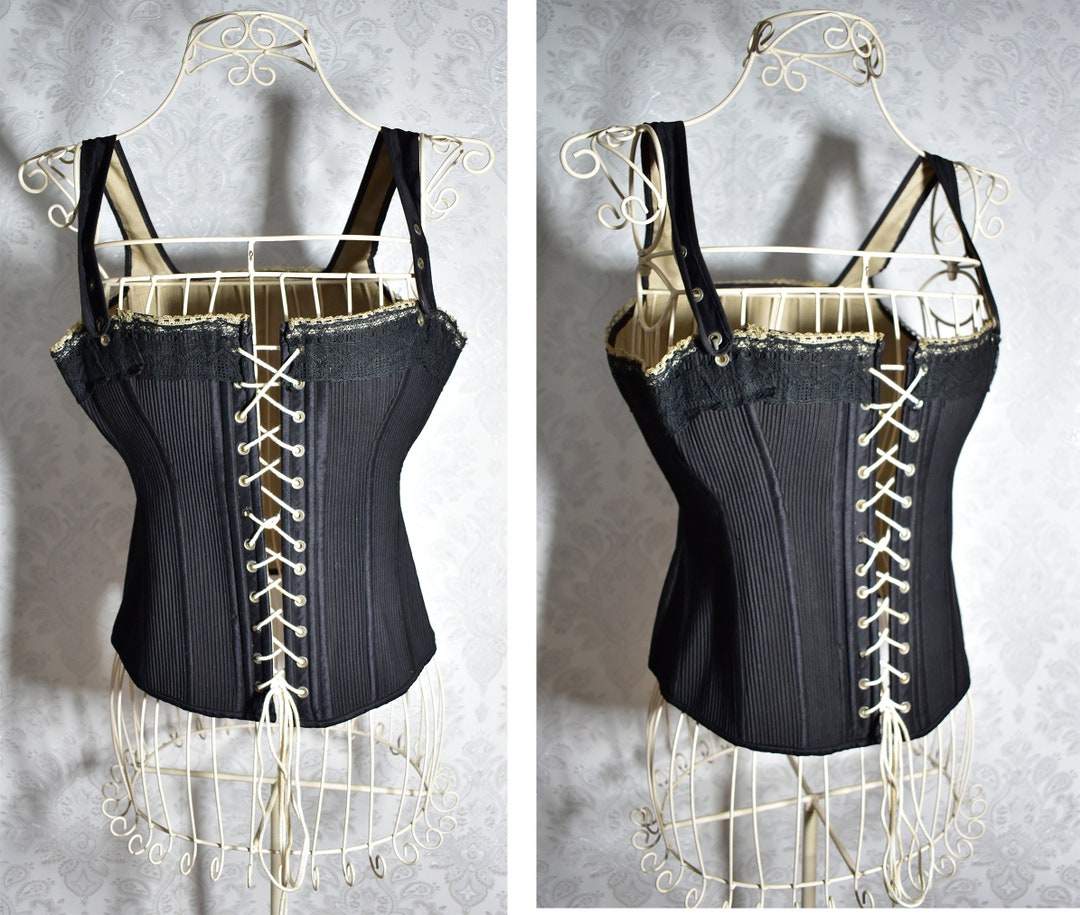 Black Corset Original Antique Liberty Victorian Edwardian New Over Bust ...