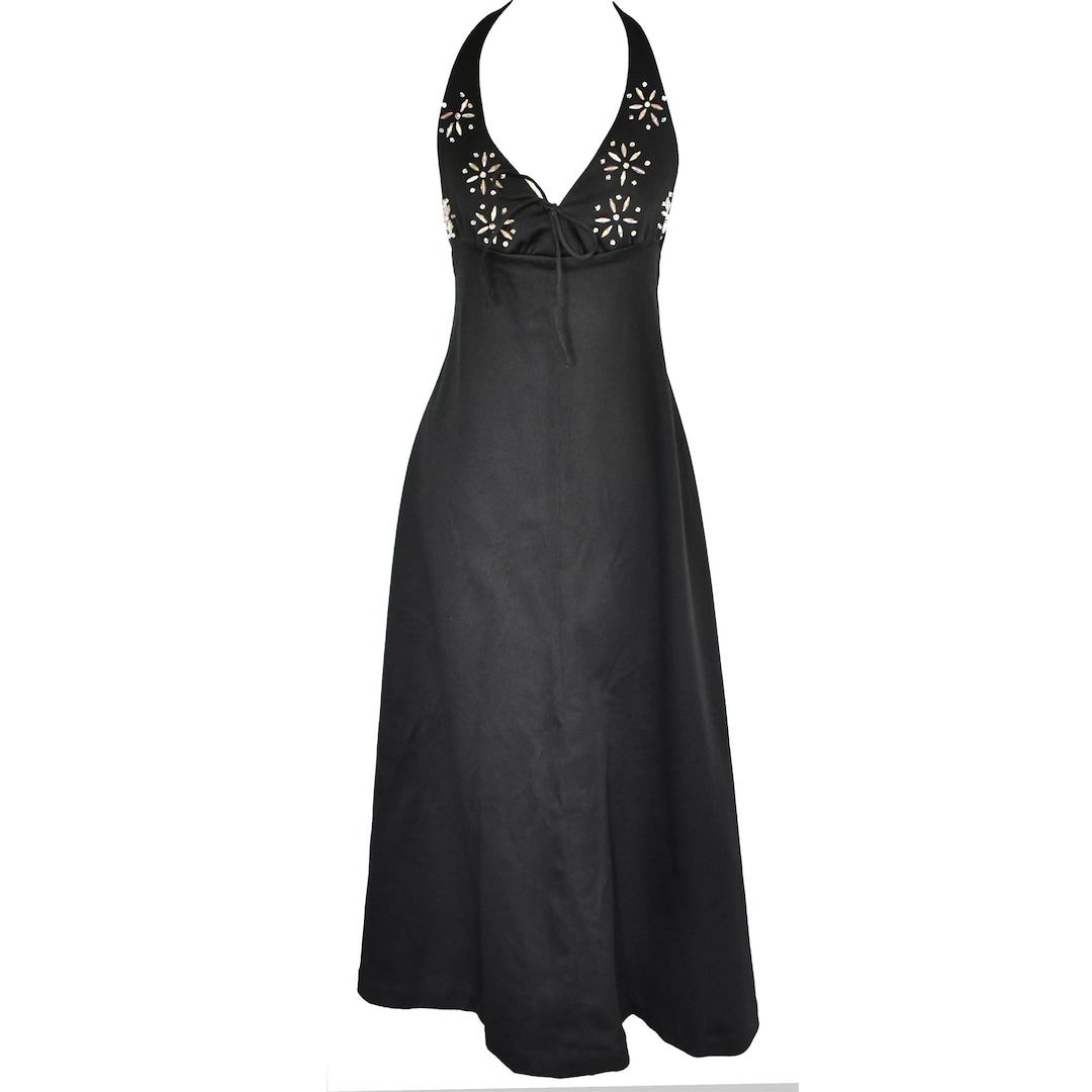 Halter Neck Dress Vintage 70's Black Gems 28" Waist Low Back - Etsy