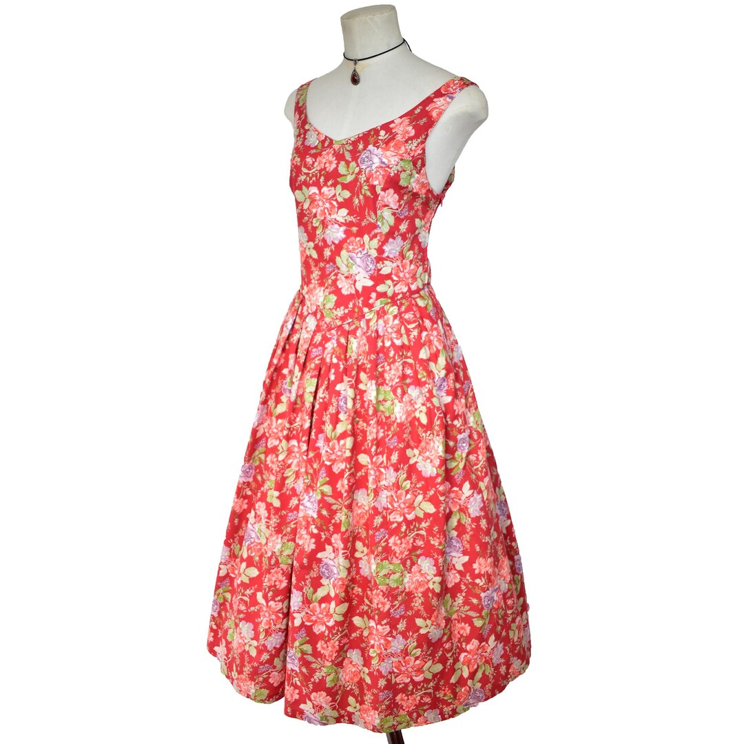 Vintage Laura Ashley Dress 80's Red Floral Lace Back Cottagecore ...