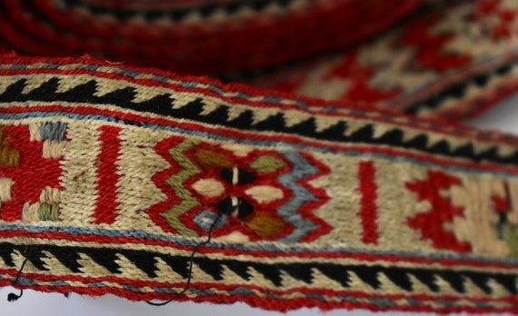 Antique braid woven wool upholstery trim Aztec styling - Gem