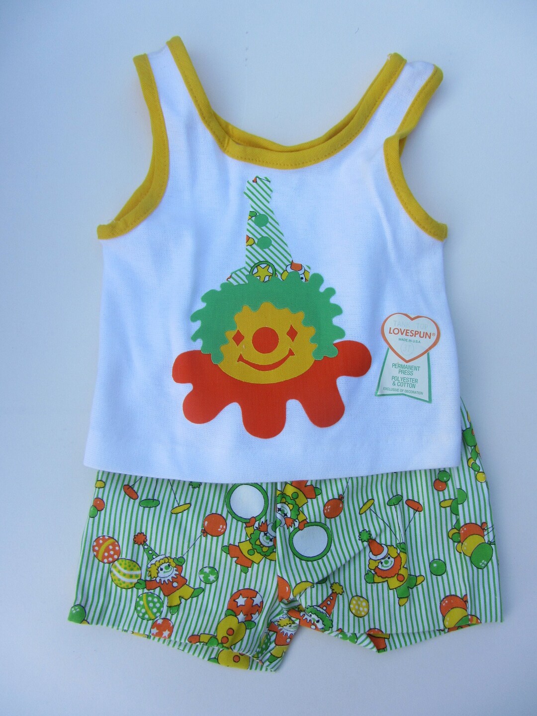 Unique Baby Clown Motif Vest Top and Shorts Age 2-3 Vintage New 70's ...