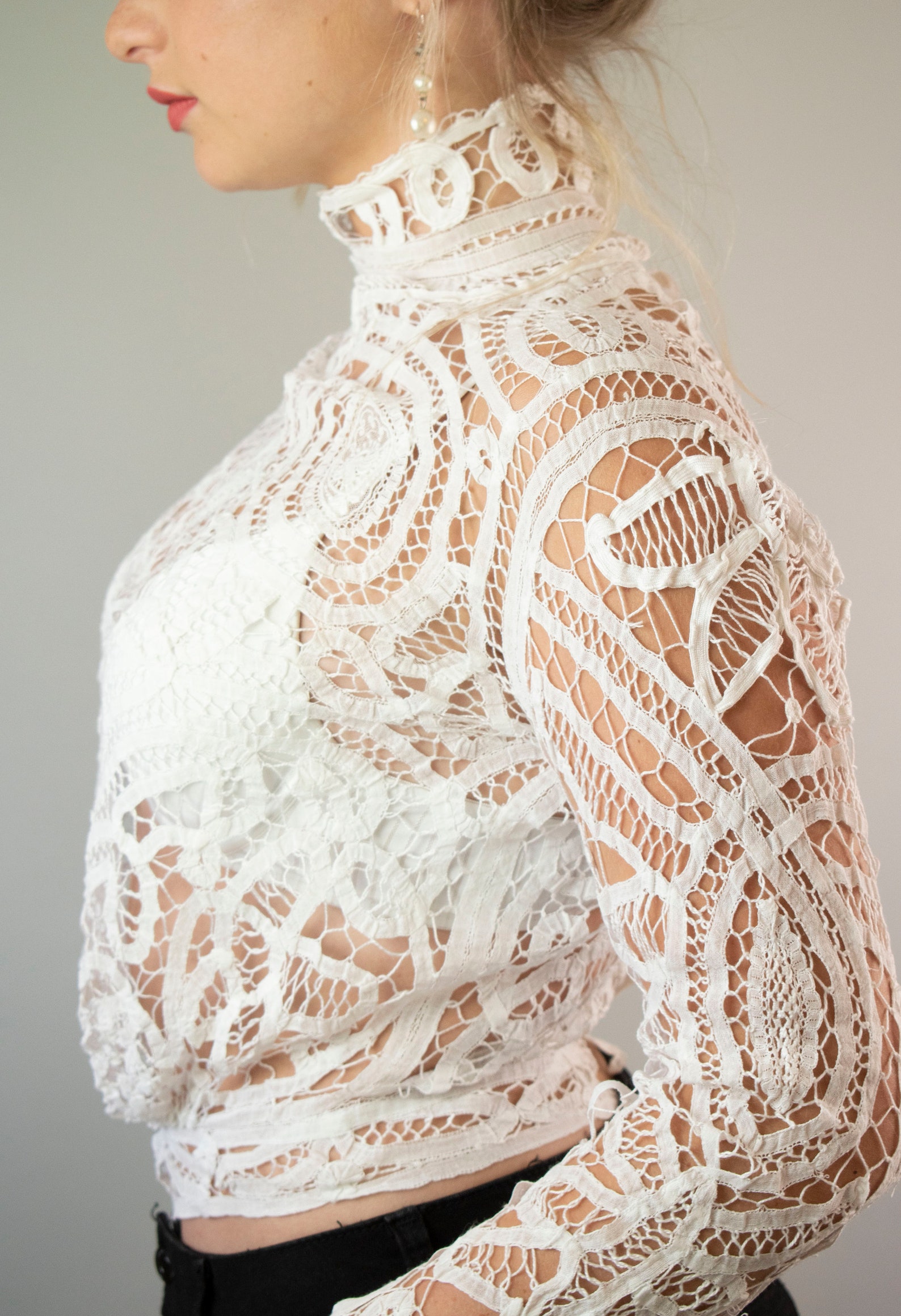 Daring Edwardian white high neck tape lace blouse small | Etsy