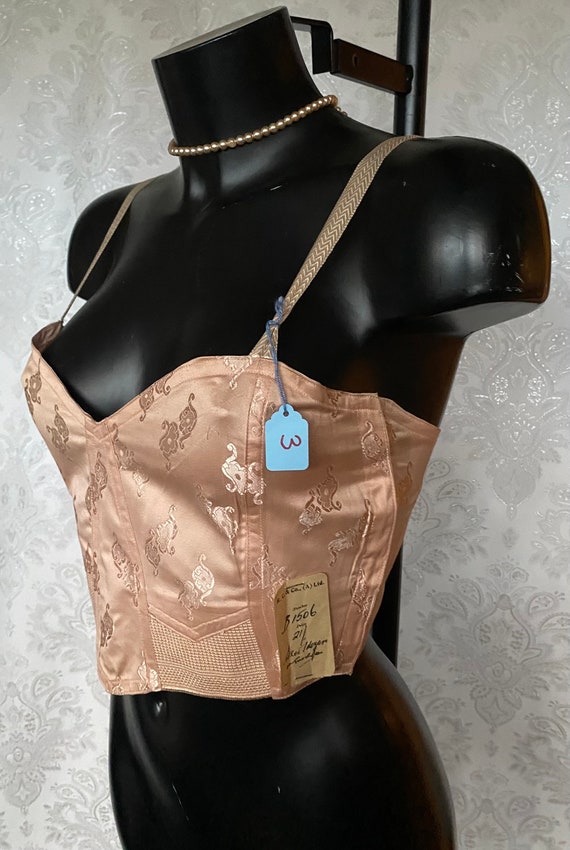20's 30's bras vintage longline brocade pink peach - Gem