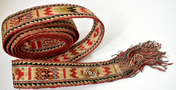 Antique braid woven wool upholstery trim Aztec styling - Gem