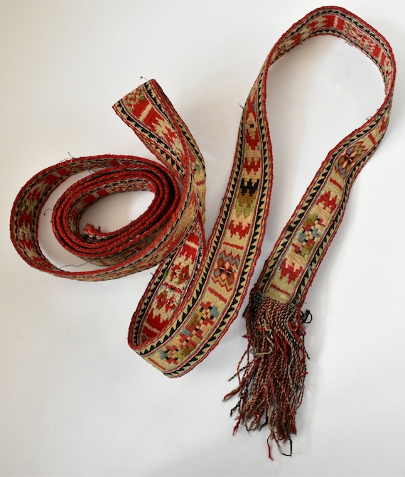 Antique braid woven wool upholstery trim Aztec styling - Gem