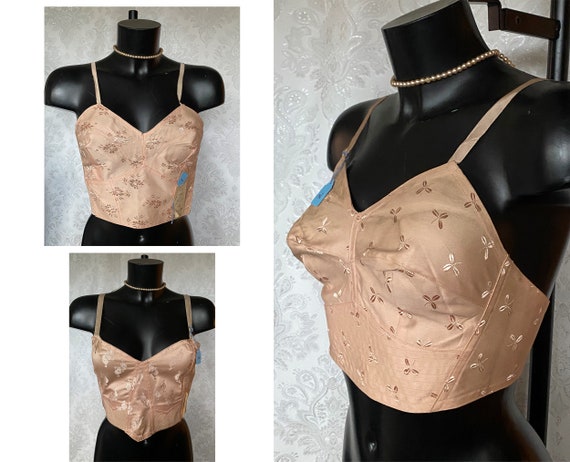 20's 30's bras vintage longline brocade pink peach - Gem