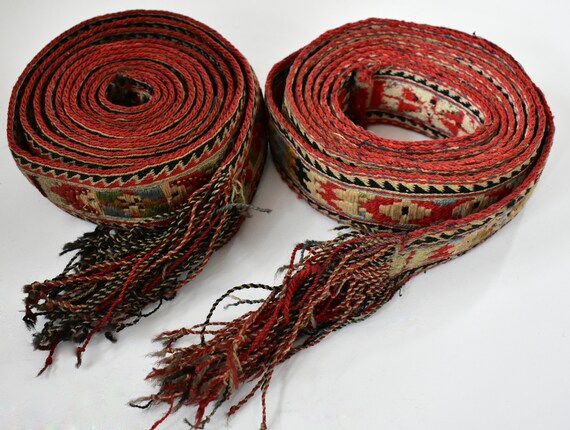 Antique braid woven wool upholstery trim Aztec styling - Gem