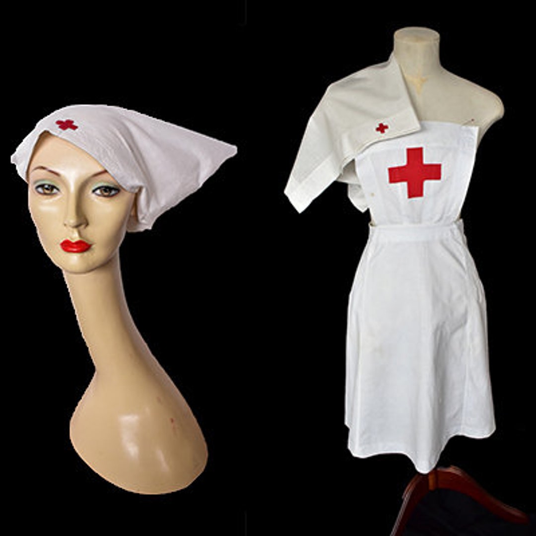 Nurses Apron & Cap C 40's Red Cross WW2 Hat Pinner Apron - Etsy