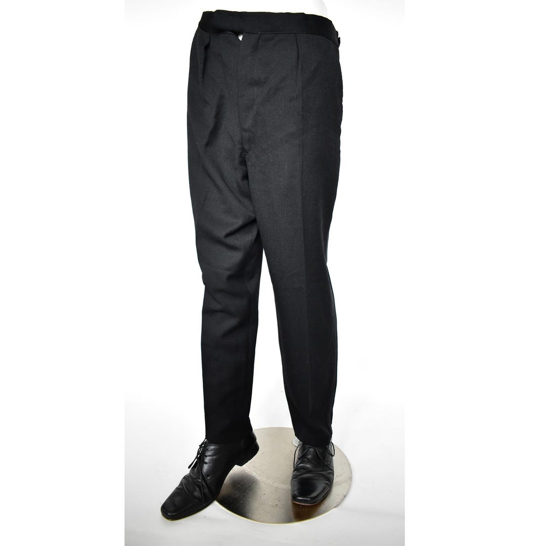 Wool Trousers Black Formal 60’s Braid Sides Wedding Black Tie 38”w 29 ...
