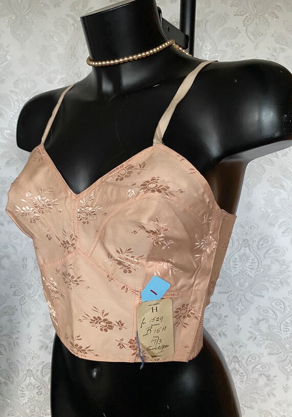 20's 30's bras vintage longline brocade pink peach - Gem