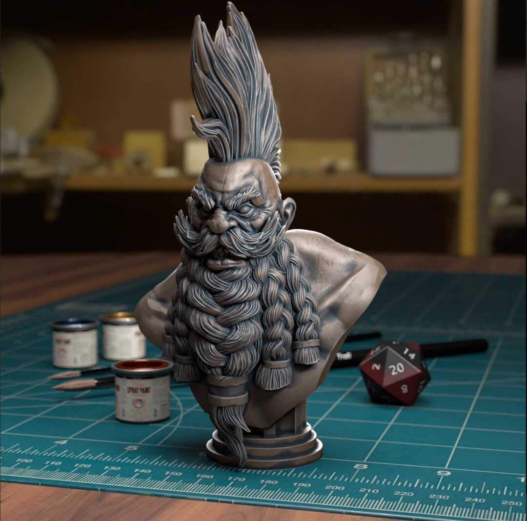 Mohawk Dwarf Portrait Bust Miniature Model Dungeons and Dragons ...