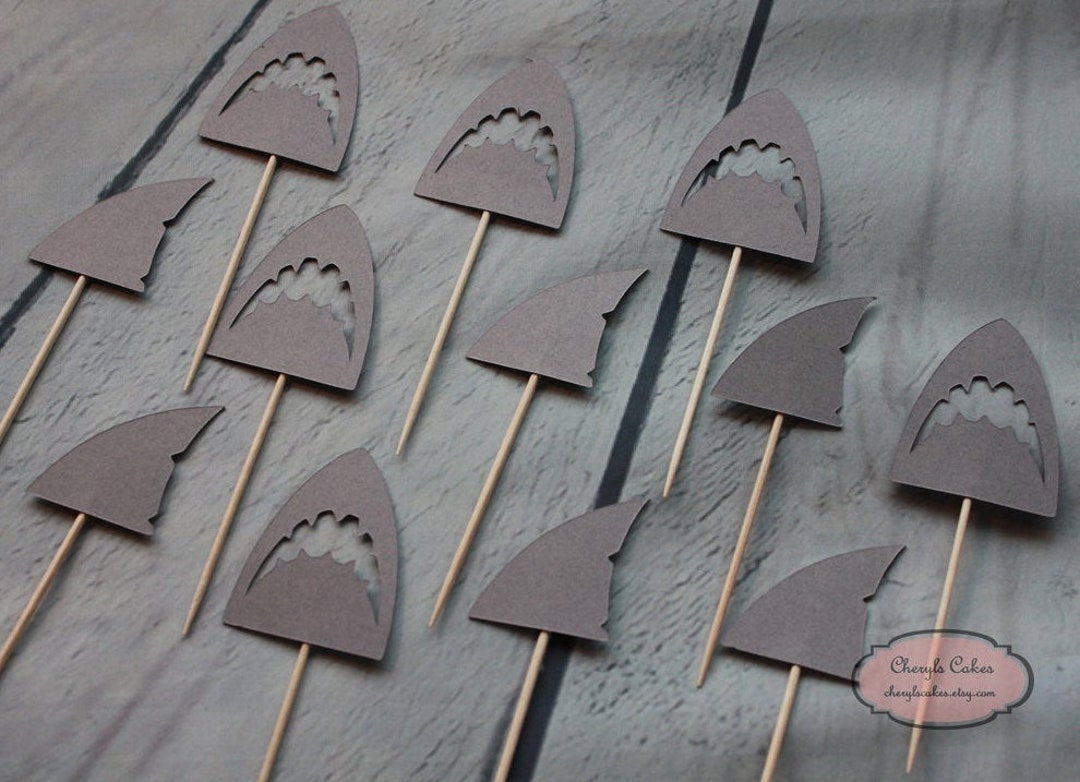 Shark Fin and Jaws Cupcake Toppers Set of 12 - Etsy UK