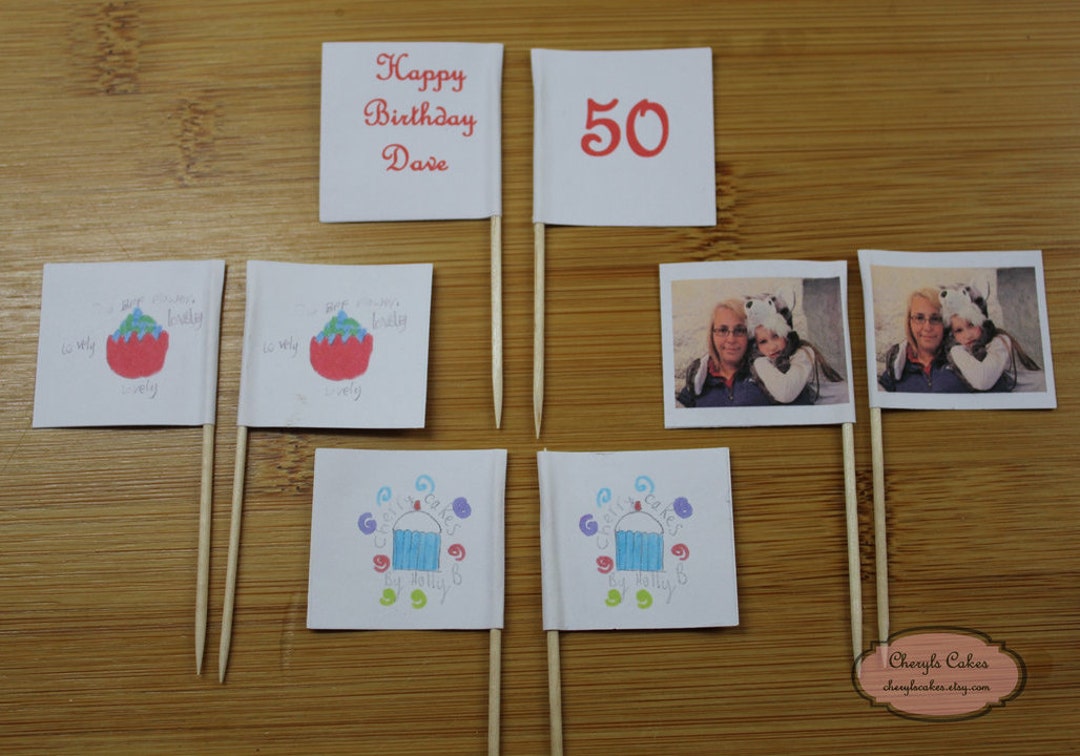 12 Personalised Cupcake Flags, Sandwich Picks - Etsy UK