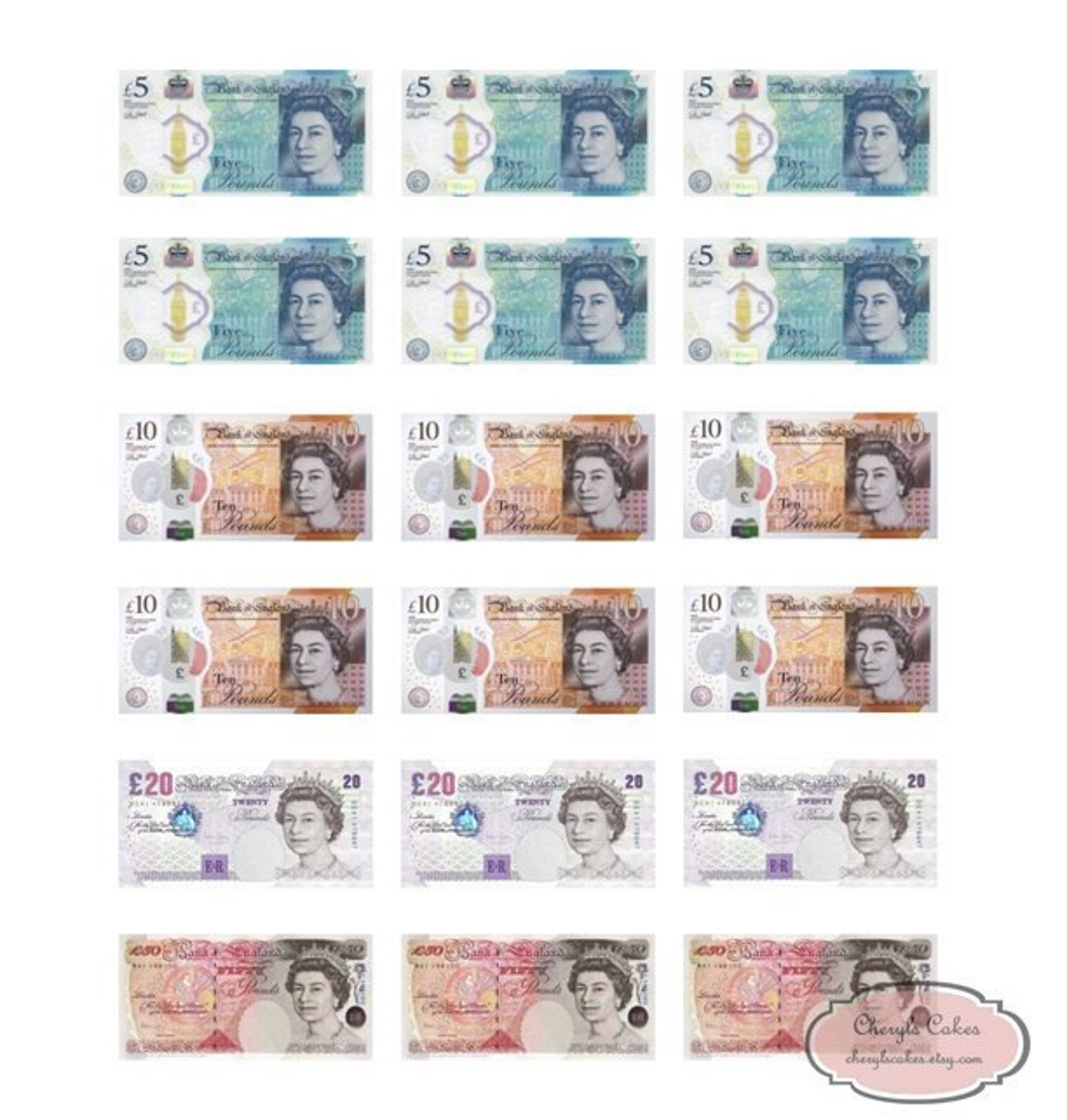 Stand up Edible Money Cupcake Toppers 21 'notes' per - Etsy UK