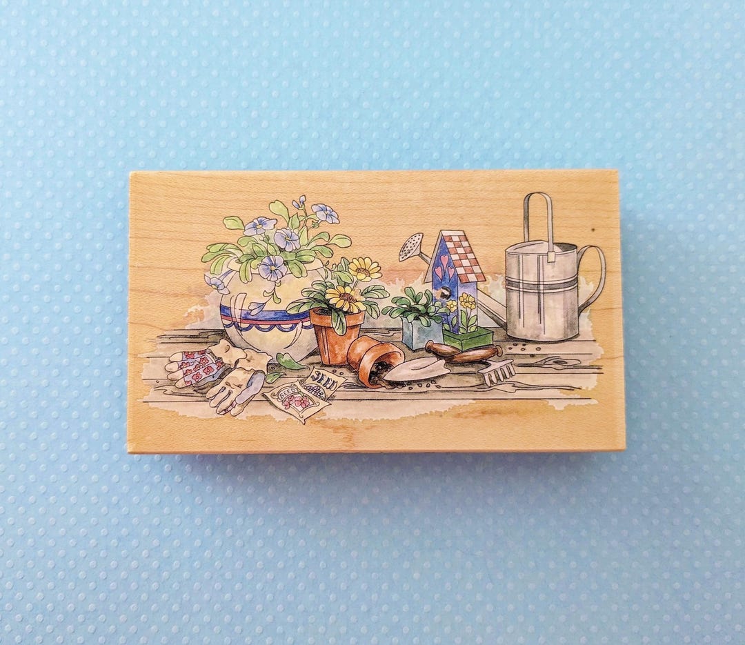 Rare Gardening Bench Stamps Happen Rubber Stamp, New Large Detailed ...