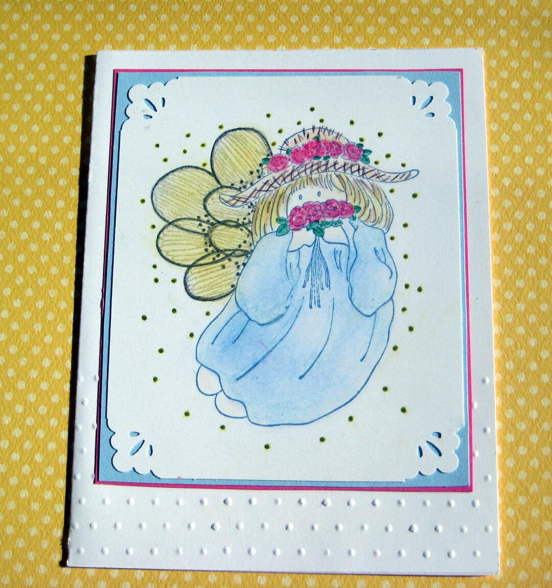 Cute Whimsical Angel Blank Note Card, Handmade Embossed Elegant Fairy ...