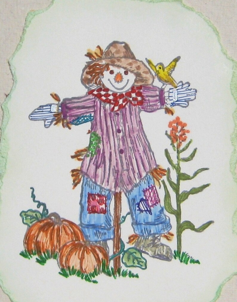 Autumn Scarecrow in Pumpkin Patch Card, Hand Stamped Blank Card ...