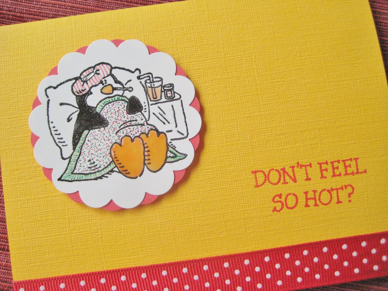 Super Cute Penguin Get Well Soon Card, Hand Made 3D Embossed, Hospital ...