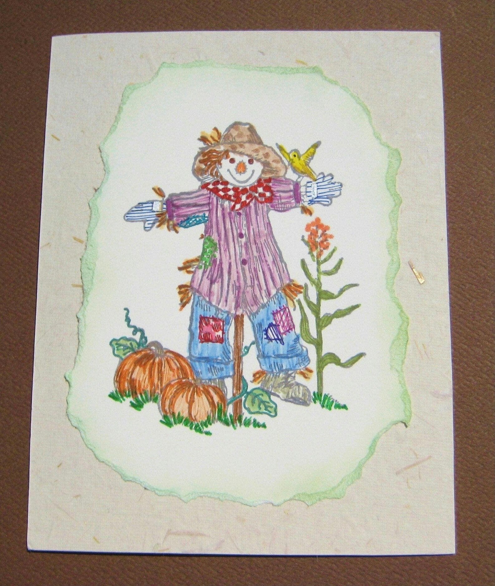 Autumn Scarecrow in Pumpkin Patch Card, Hand Stamped Blank Card ...