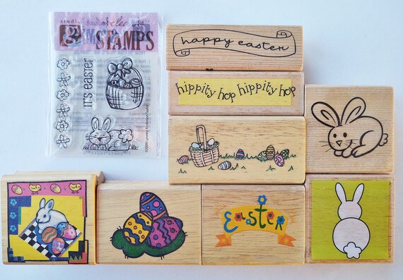 New Happy Easter Stamps 12 Wood Mounted Rubber and Acrylic | Etsy