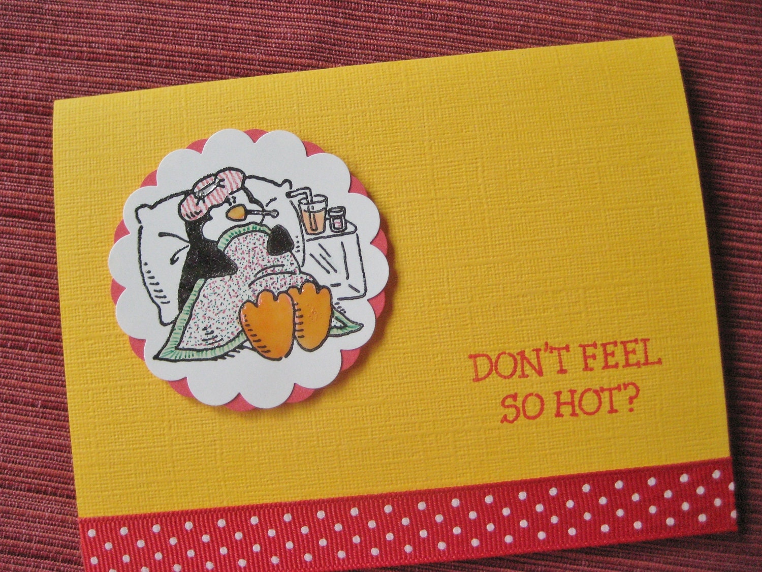 Super Cute Penguin Get Well Soon Card, Hand Made 3D Embossed, Hospital ...