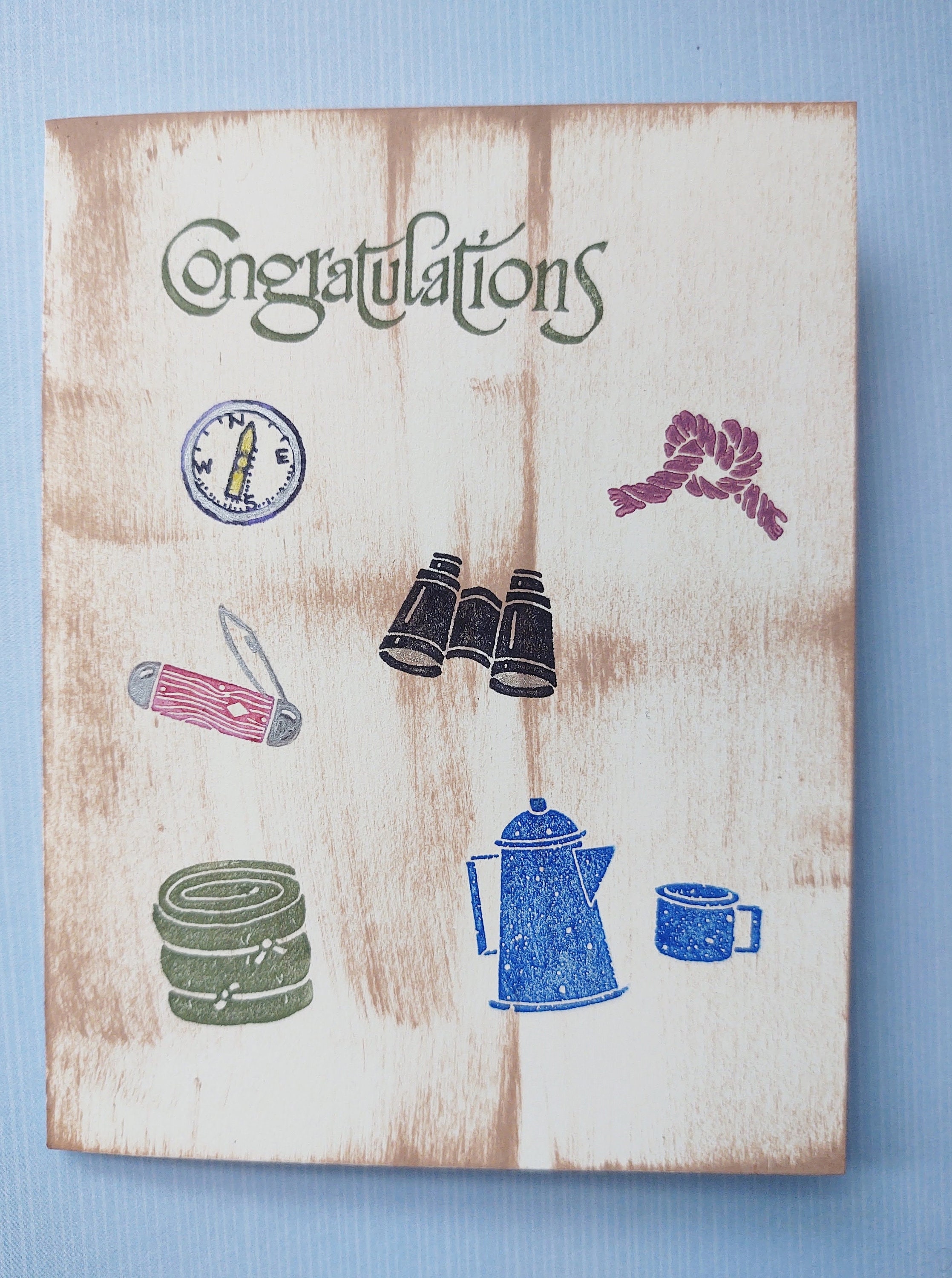 Boy Scout Congratulations Card, Eagle Scout, Hand Made Stamped Rustic Outdoor Camping Gear ...