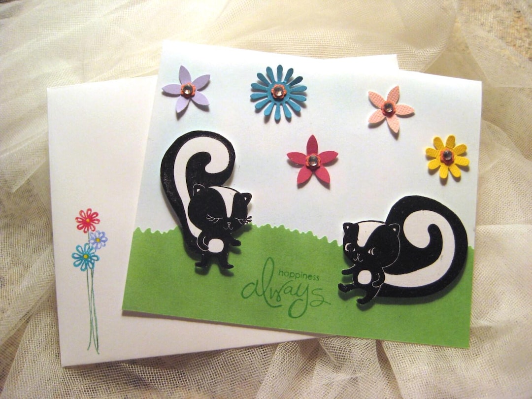 Super Cute Skunk Couple Anniversary Card, Handmade Embossed Male and ...