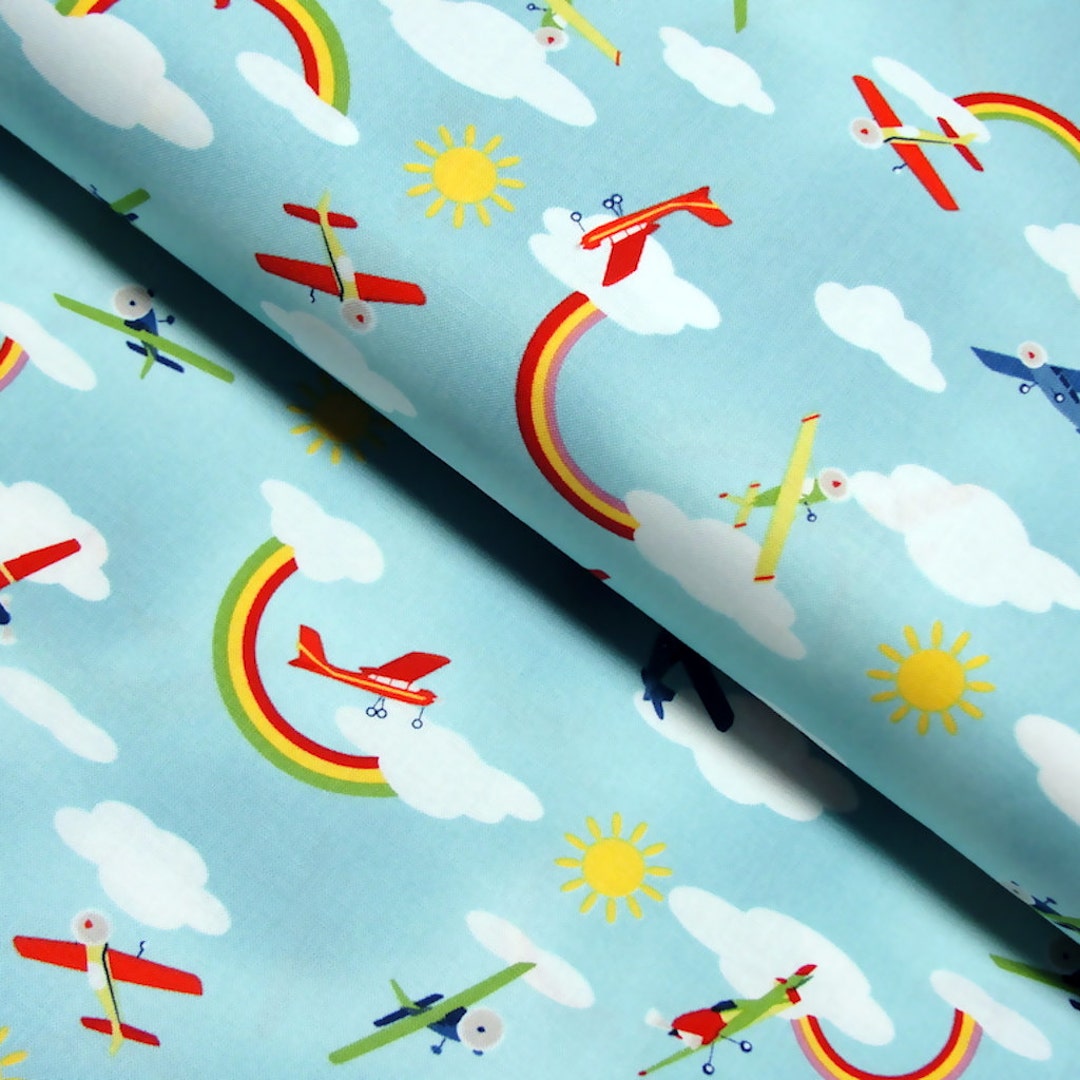 Fly Away Aeroplanes Rainbow Clouds ‘reduced’ Miller Patchwork Quilting ...