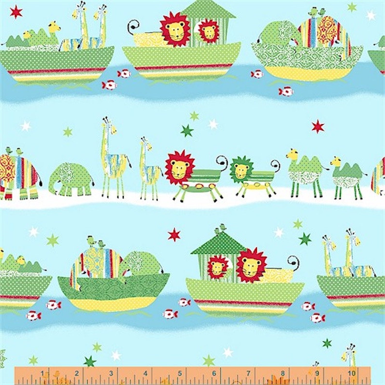 Noah's Ark Two by Two Allover Border Elephant Giraffe Lion | Etsy